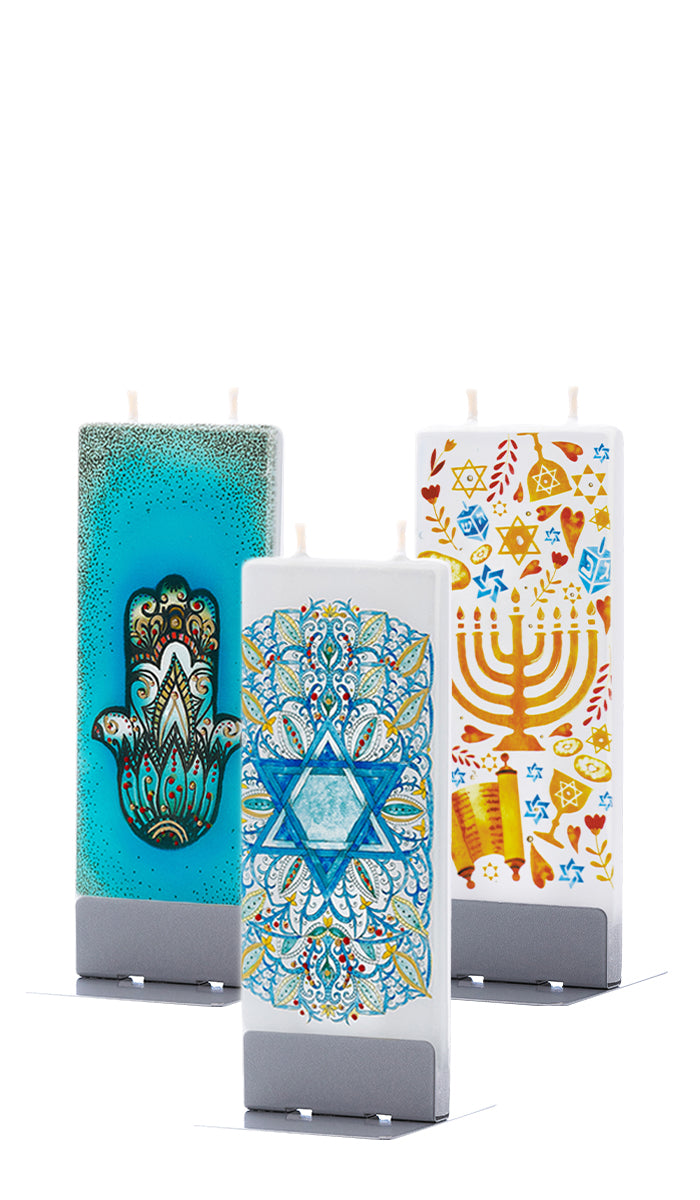 Jewish Blessings Bundle – Handcrafted Flat Candles with Hamsa, Star of ...